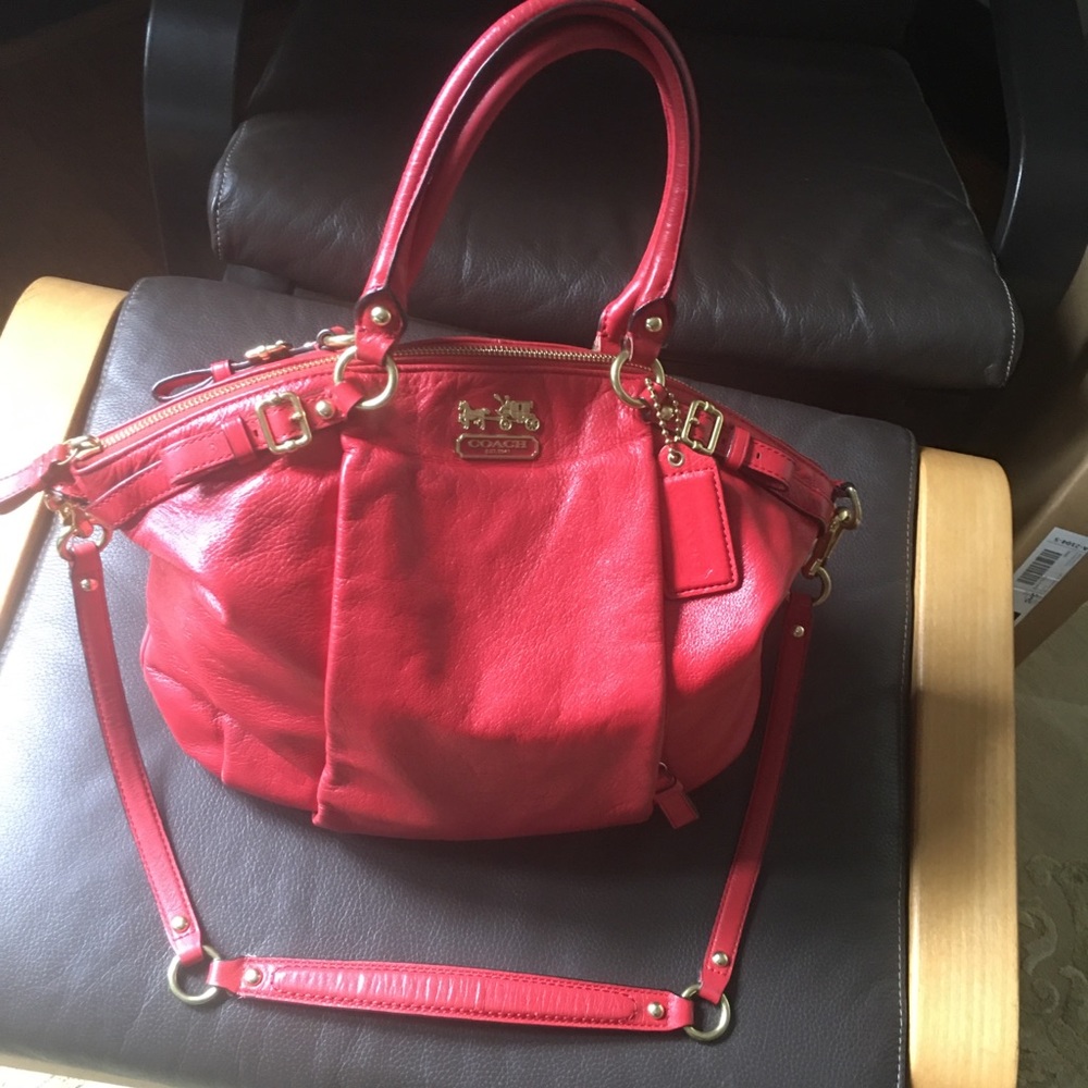 Coach Madison Leather Lindsey Satchel Purse - Gem